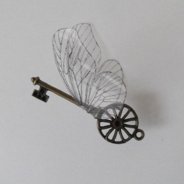 Flying Key With Large Butterfly Wings in Antique Brass - Etsy