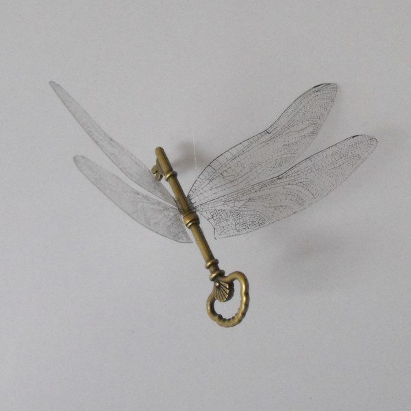 Winged Key With Dragonfly Wings in Antique Brass - ABFNDF - Etsy