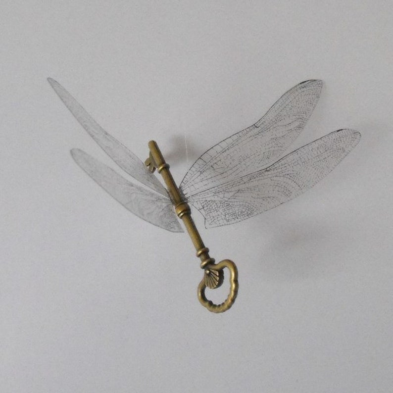Winged Key With Dragonfly Wings in Antique Brass - ABFNDF - Etsy
