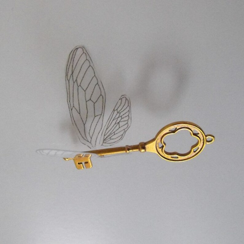 Flying Winged Key With Large Wings in Shiny Brass - SRBLP - Etsy