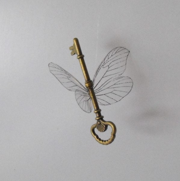 Flying Winged Key With Small Butterfly Wings in Antique Brass ABFNSBF ...