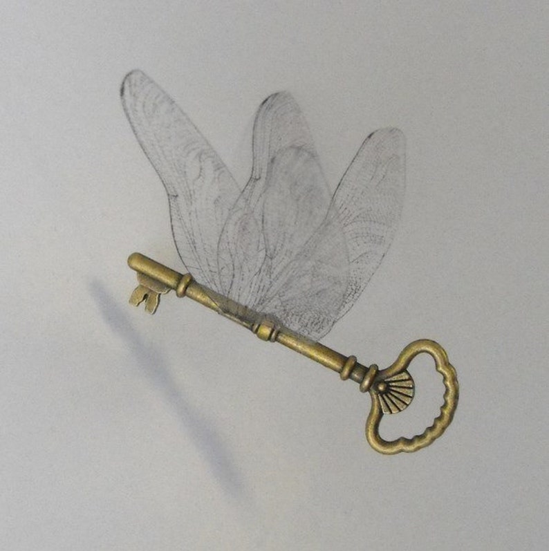 Winged Key With Dragonfly Wings in Antique Brass - ABFNDF - Etsy