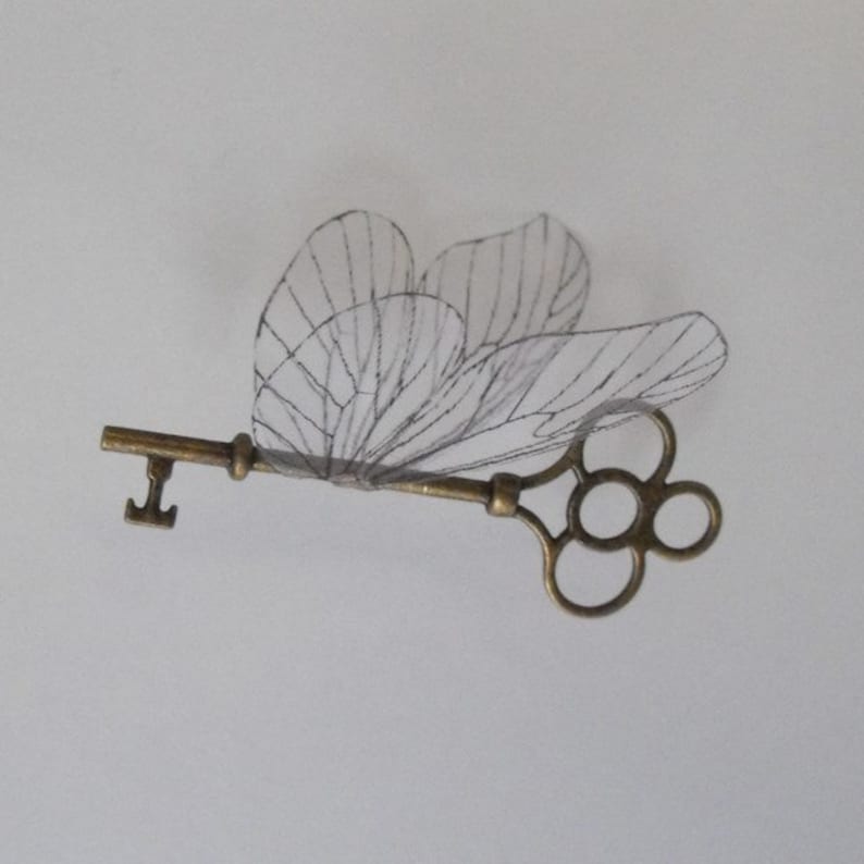 Winged Key With Large Reversed Wings in Antique Brass - Etsy