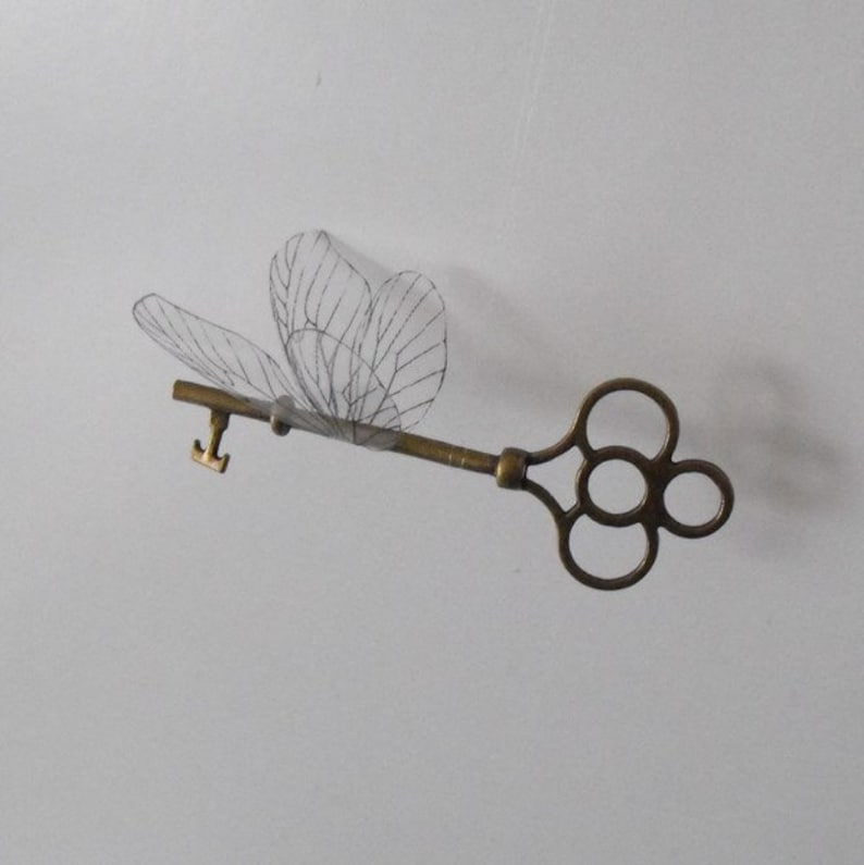 Winged Flying Key With Small Butterfly Wings in Antique Brass - ALCTSBF ...