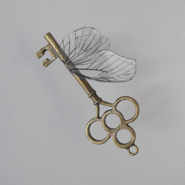 Flying Key With Small Reversed Butterfly Wings in Antique - Etsy