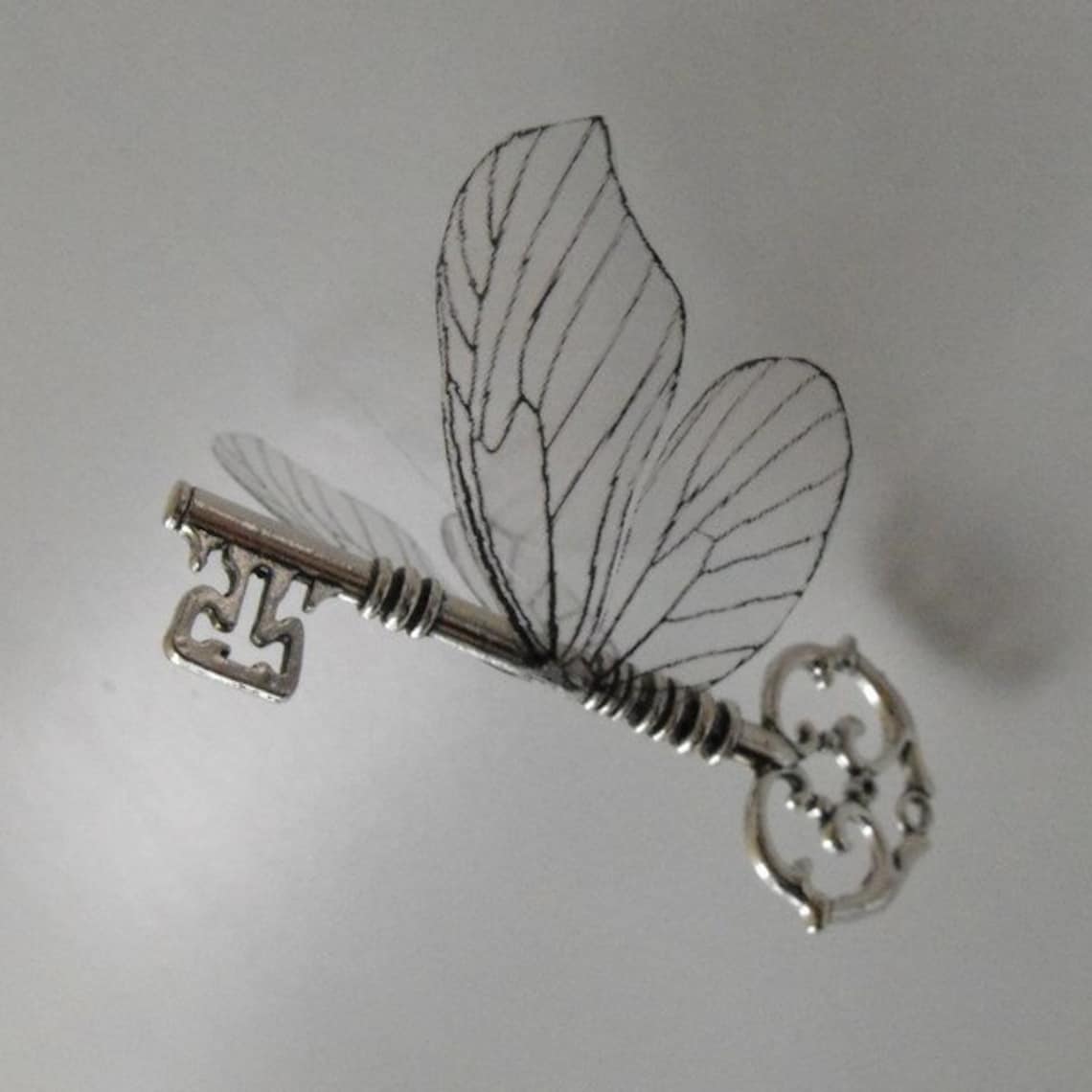 Magical Flying Key With Large Butterfly Wings in Shiny Silver - Etsy