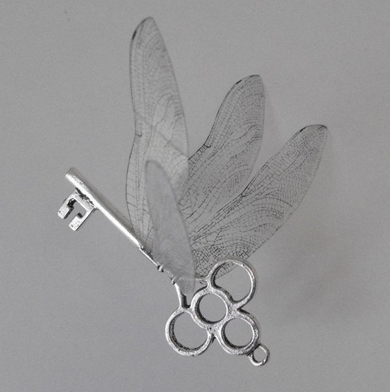 Winged Flying Key With Dragonfly Wings in Shiny Silver - Etsy
