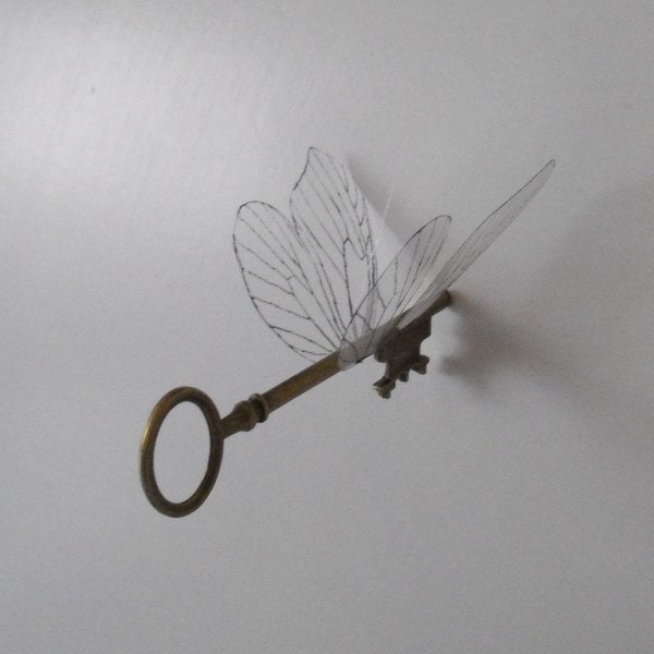 Flying Magical Key With Large Butterfly Wings in Antique Brass - ALOLBF ...