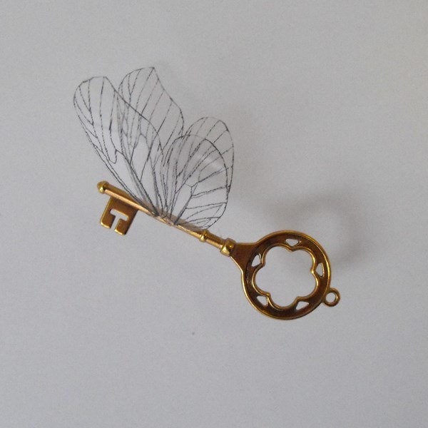 Flying Key With Large Wings in Shiny Brass SRBLBF - Etsy