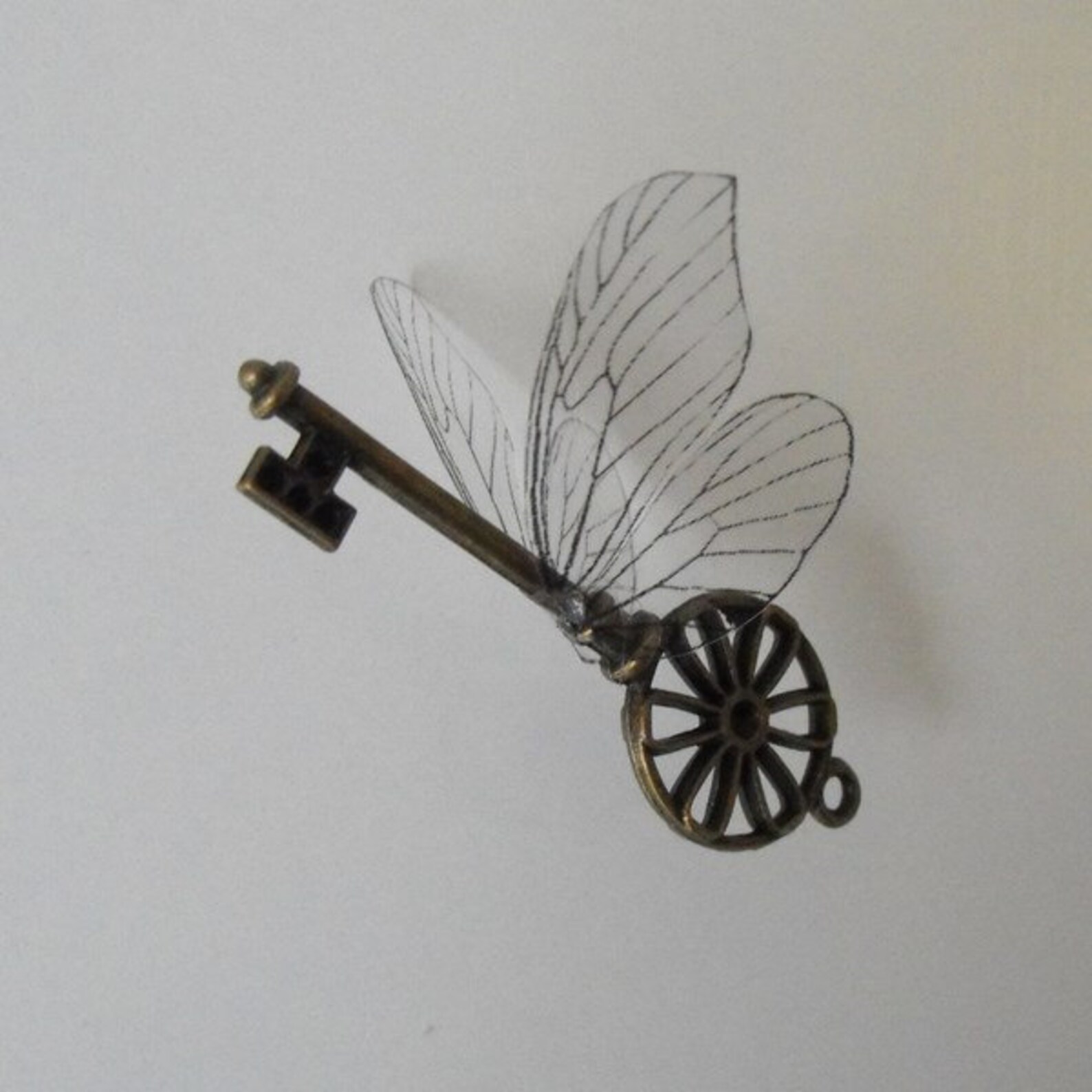 Winged Key With Small Butterfly Wings in Antique Brass - ASFSBF - Etsy