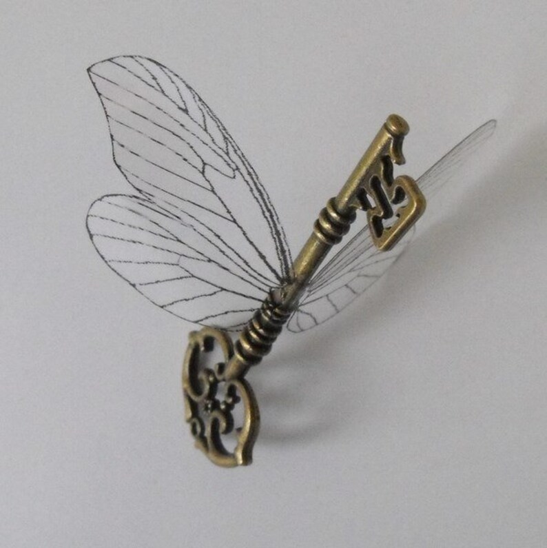 Flying Magical Key With Large Butterfly Wings in Antique Brass - ABOLBF ...