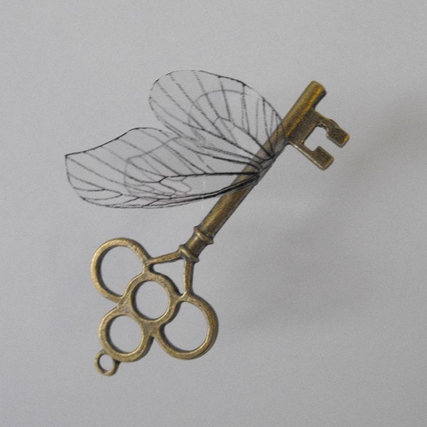 Flying Key With Small Reversed Butterfly Wings in Antique - Etsy