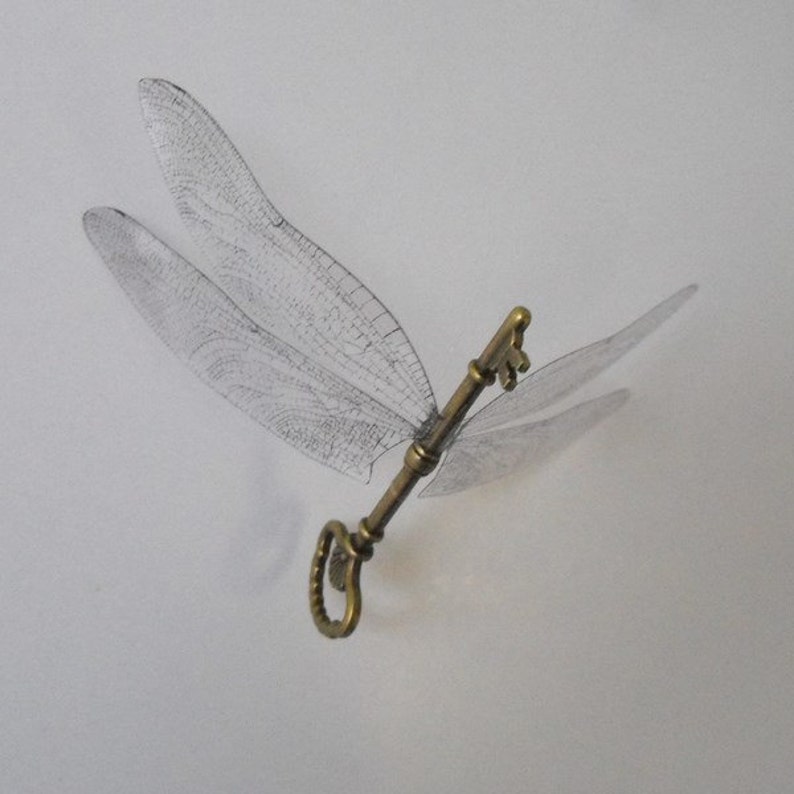 Winged Key With Dragonfly Wings in Antique Brass - ABFNDF - Etsy