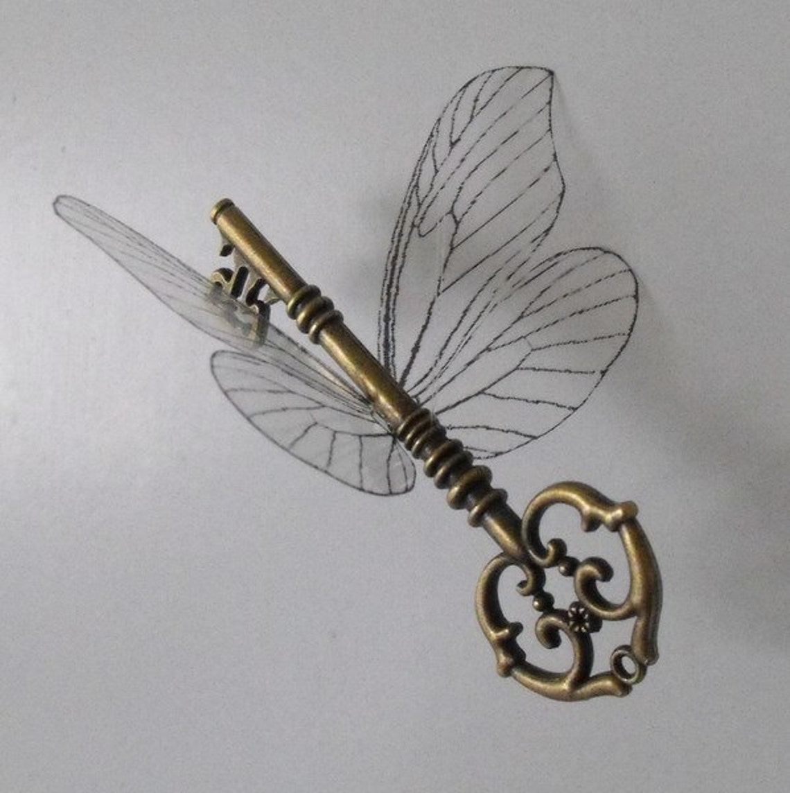 Flying Magical Key With Large Butterfly Wings in Antique Brass - Etsy