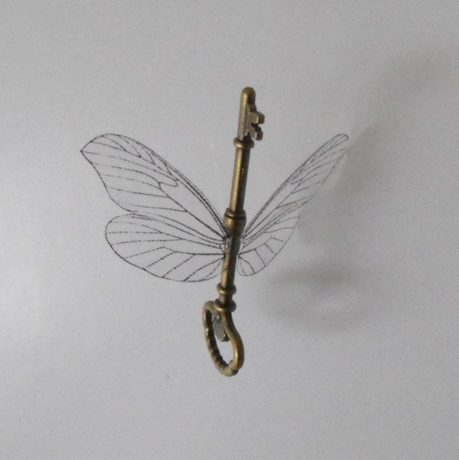 Flying Winged Key With Small Butterfly Wings in Antique Brass - Etsy