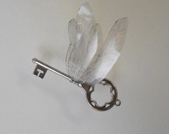 Winged Flying Key With Dragonfly Wings in Shiny Silver | Etsy