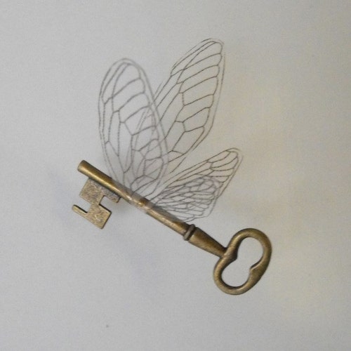Magical Flying Key With Large Butterfly Wings in Shiny Silver - Etsy