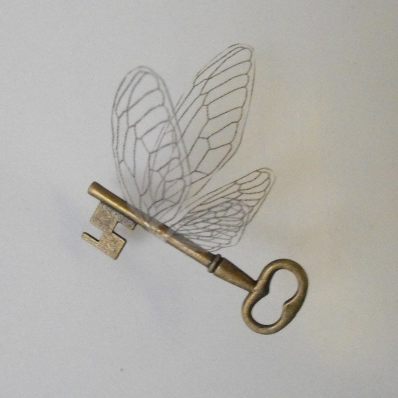 Winged Flying Key With Large Wings in Antique Brass - ASLP - Etsy