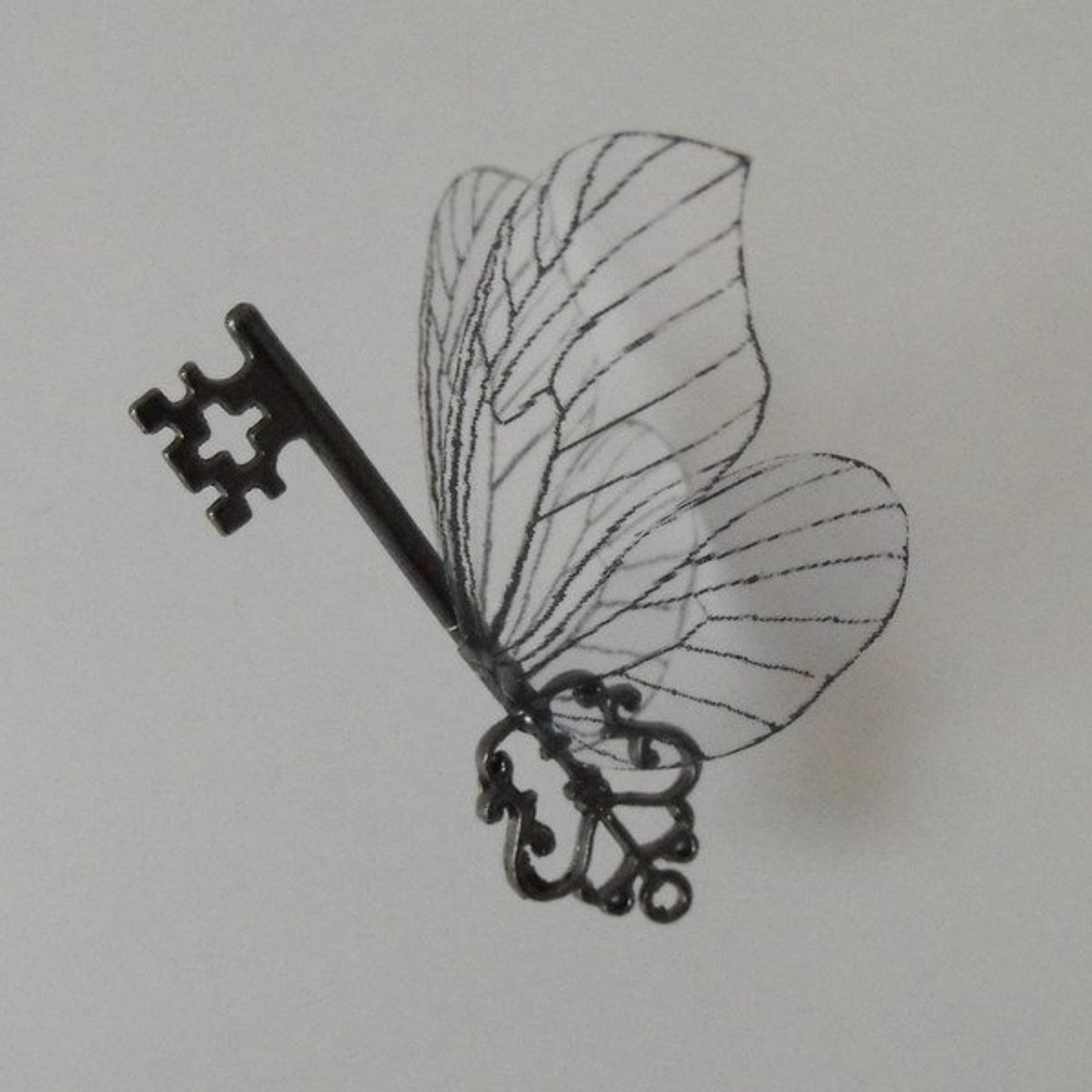 Winged 'flying' Key With Large Butterfly Wings in Gunmetal Black ...