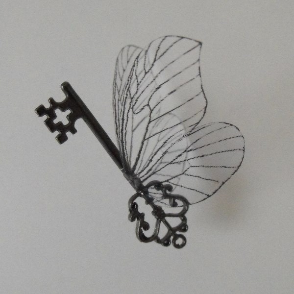 Winged 'flying' Key With Large Butterfly Wings in Gunmetal Black ...