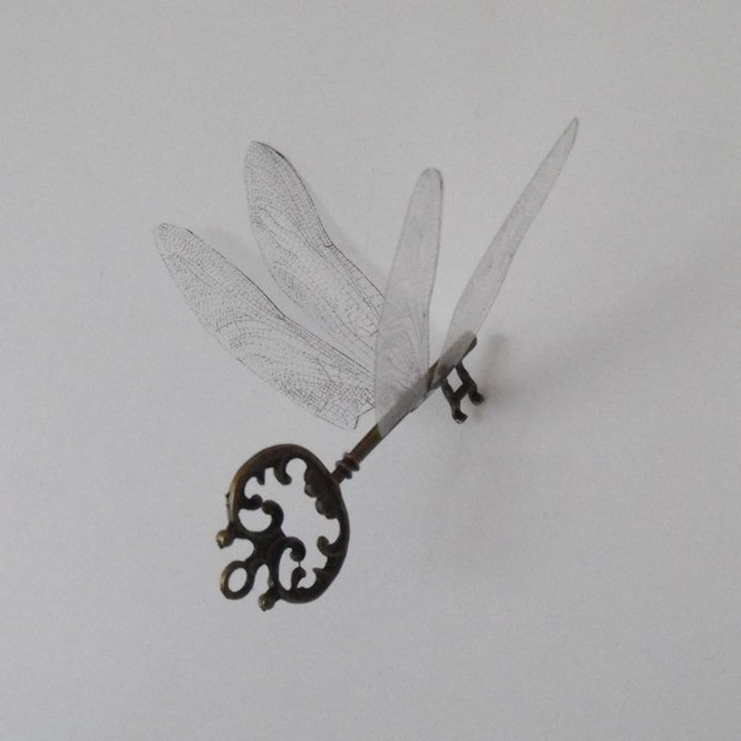 Flying Winged Key With Dragonfly Wings in Antique Brass - ASCFDF - Etsy