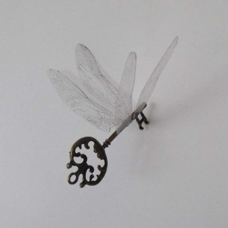 Flying Winged Key With Dragonfly Wings in Antique Brass - ASCFDF - Etsy UK