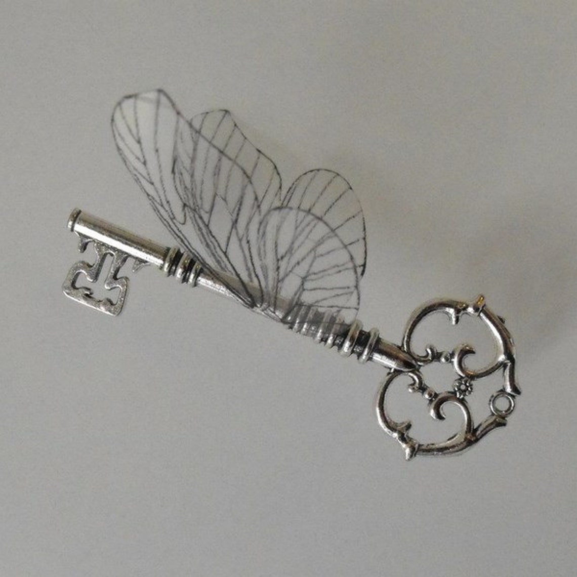 Magical Flying Key With Large Butterfly Wings in Shiny Silver - Etsy