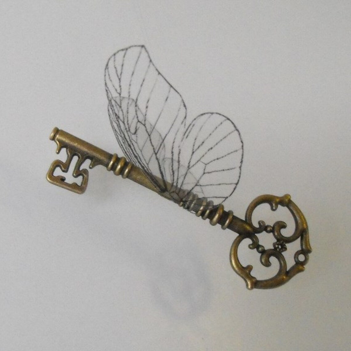 Flying Magical Key With Large Butterfly Wings in Antique Brass | Etsy