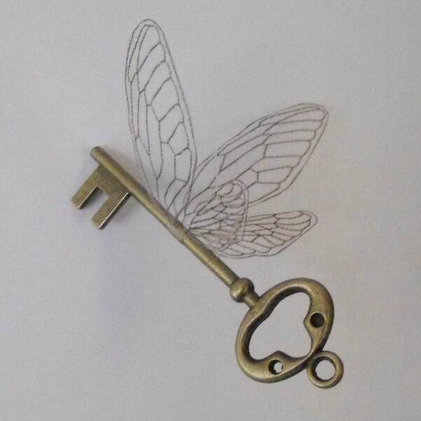Winged Flying Key With Large Wings in Antique Brass - LABCVLP - Etsy