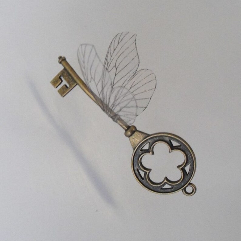 Winged Key With Small Butterfly Wings in Antique Brass - ARBSBF - Etsy