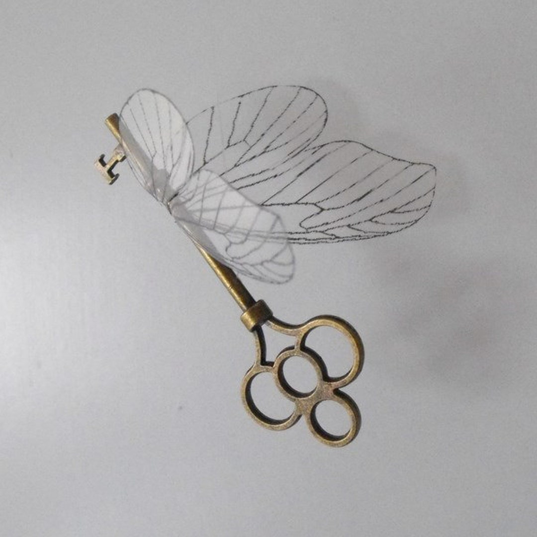 Winged Flying Key With Large Reversed Wings in Antique Brass ...