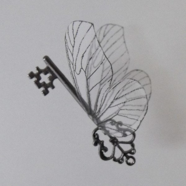 Winged 'flying' Key With Large Butterfly Wings in Gunmetal Black ...
