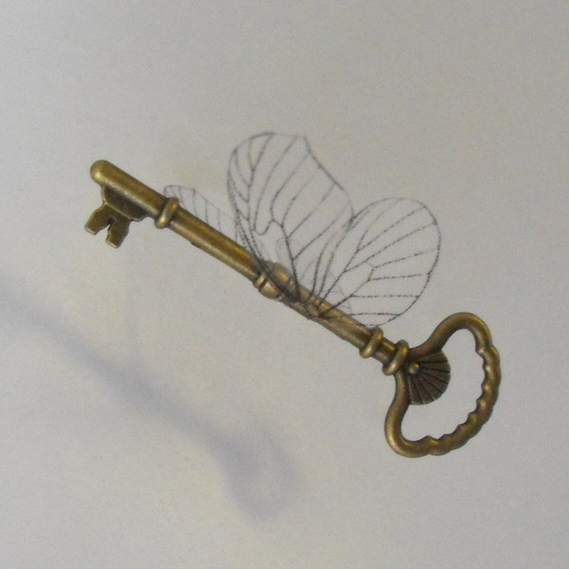 Flying Winged Key With Small Butterfly Wings in Antique Brass - Etsy