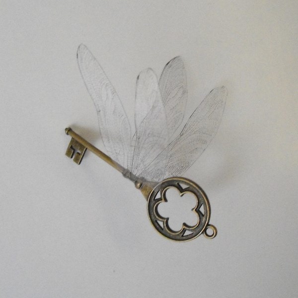 Magical Flying Winged Key With Dragonfly Wings in Antique - Etsy
