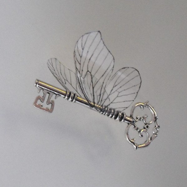 Magical Flying Key With Large Butterfly Wings in Shiny Silver SSOLBF - Etsy