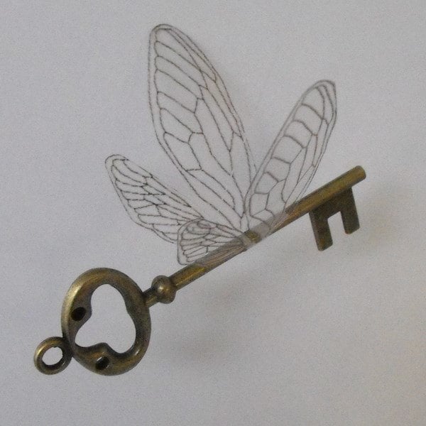 Winged Flying Key With Large Wings in Antique Brass - LABCVLP - Etsy