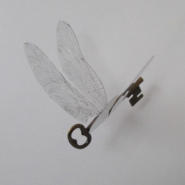 Flying Key With Dragonfly Wings in Antique Brass - ASDF - Etsy