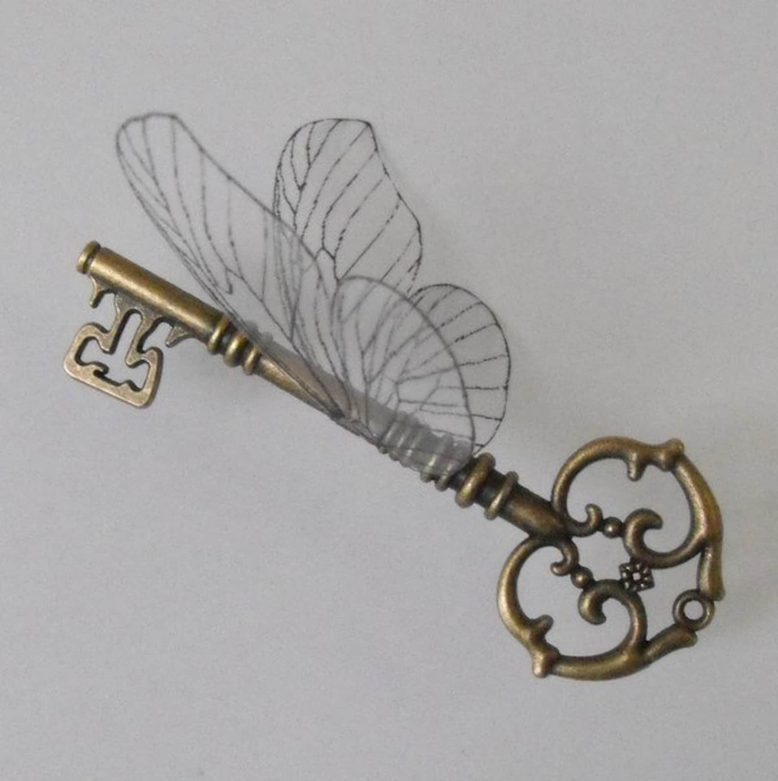 Flying Magical Key With Large Butterfly Wings in Antique Brass - ABOLBF ...