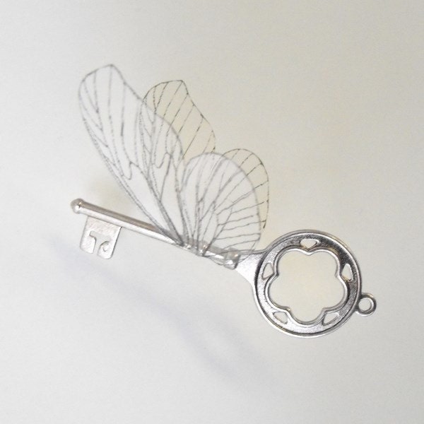 Flying 'magical' Key With Large Butterfly Wings in Shiny Silver ...