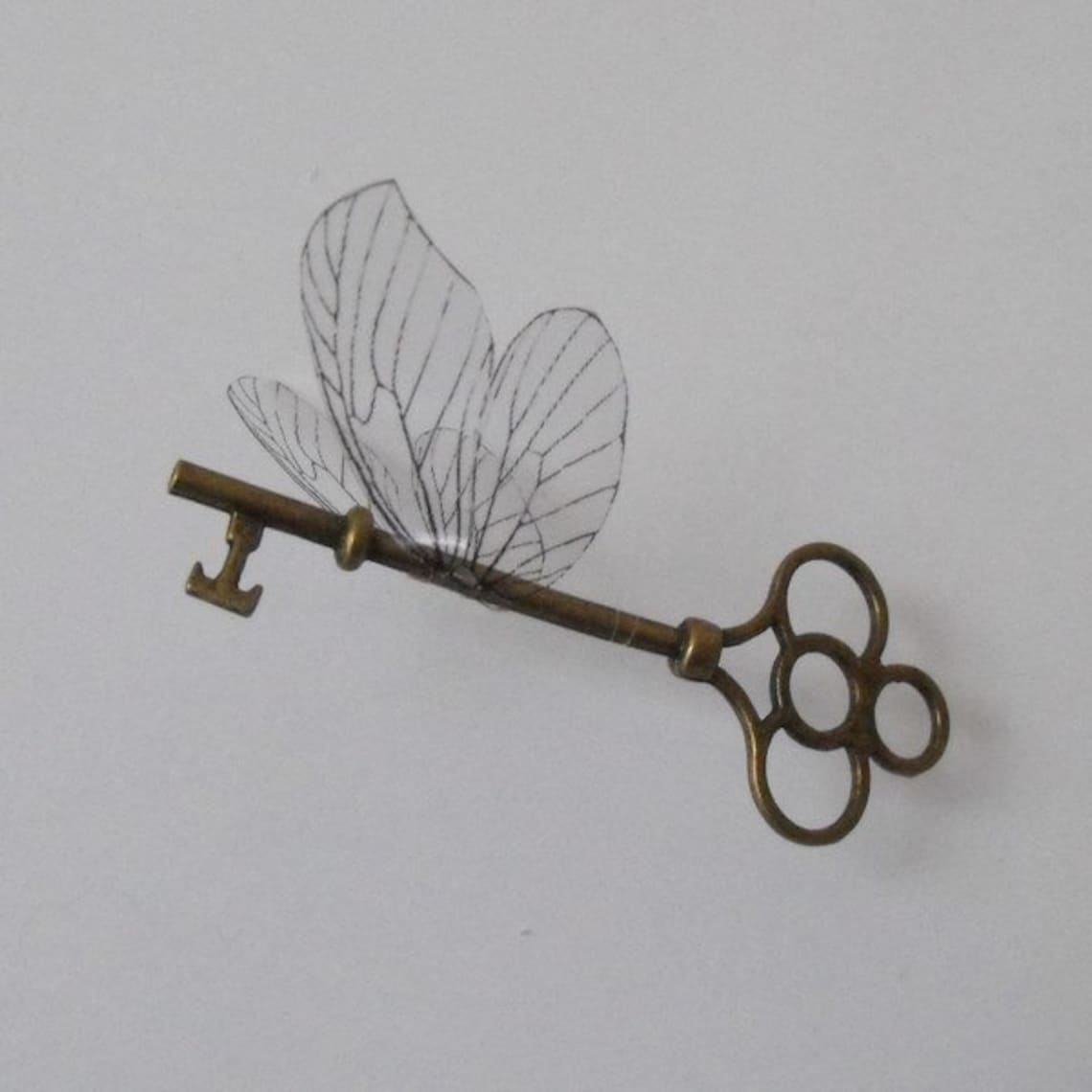 Winged Flying Key With Small Butterfly Wings in Antique Brass - Etsy