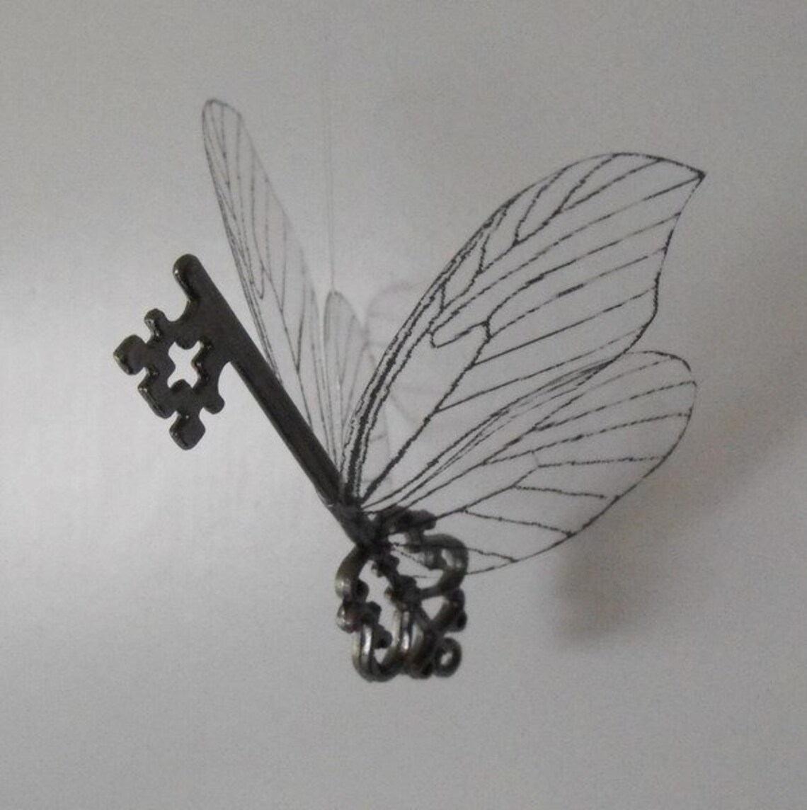Winged 'flying' Key With Large Butterfly Wings in Gunmetal Black ...