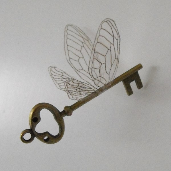 Winged Flying Key With Large Wings in Antique Brass - LABCVLP - Etsy