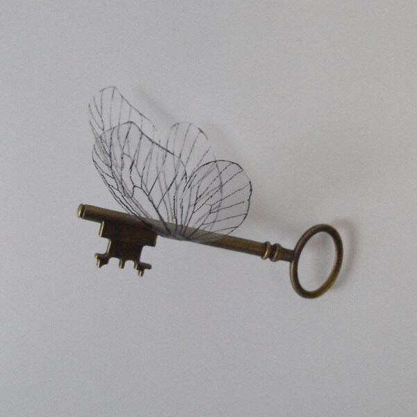 Flying Magical Key With Large Butterfly Wings in Antique Brass - ALOLBF ...