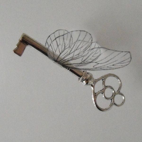 Flying Key With Small Reversed Butterfly Wings in Shiny Silver - Etsy