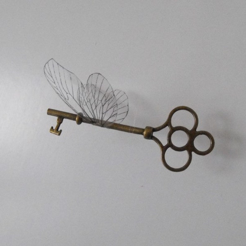 Winged Flying Key With Small Butterfly Wings in Antique Brass - ALCTSBF ...