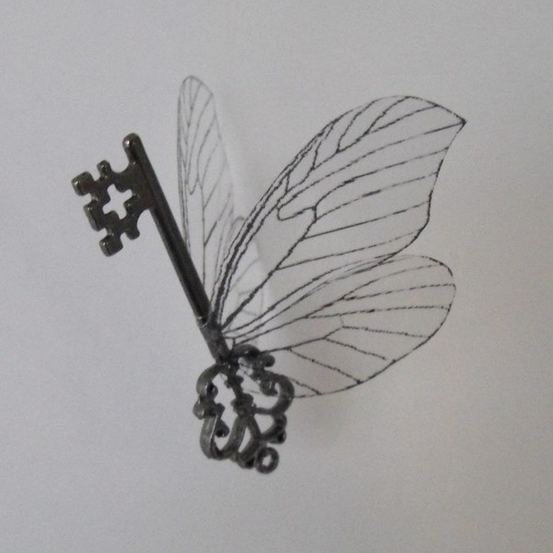 Winged 'flying' Key With Large Butterfly Wings in Gunmetal Black ...