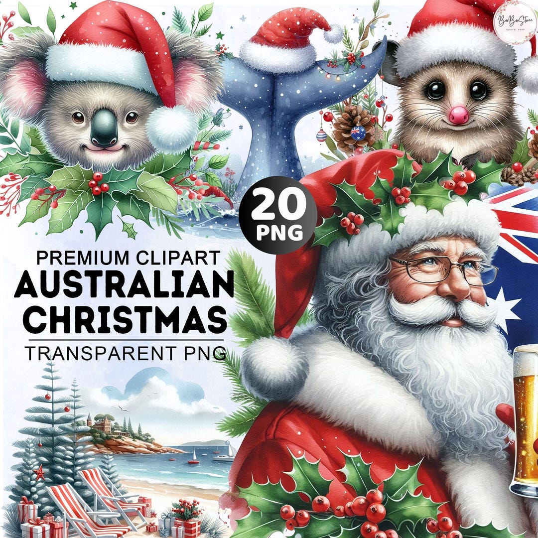 20 Australian Christmas Animals Clipart Bundle, Watercolor Australia ...