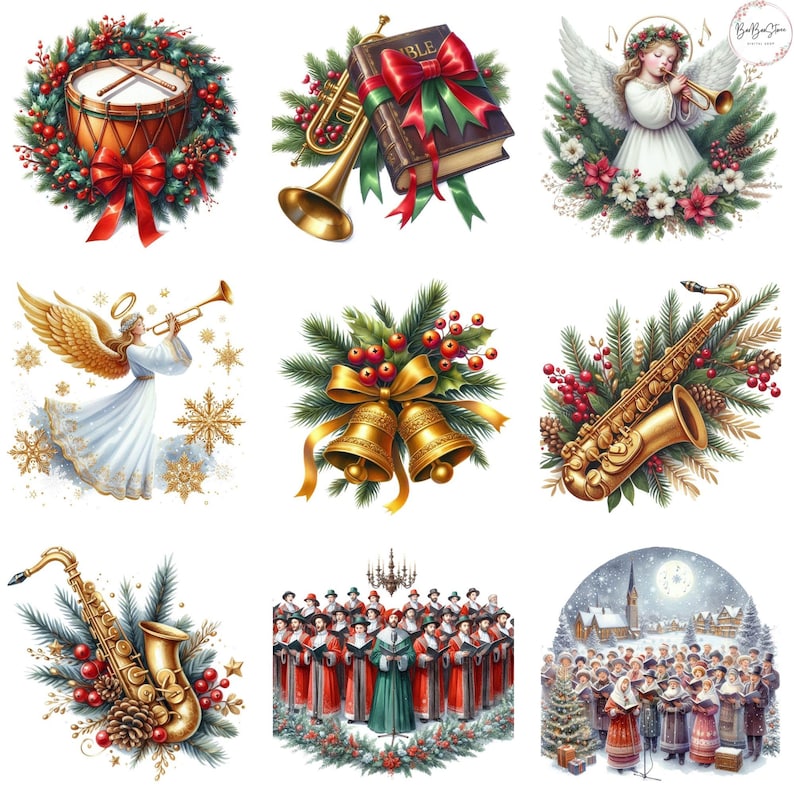 20 Festive Caroling Clipart Bundle, Watercolor Christmas Carols Clipart ...