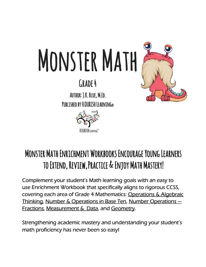 Grade 4 My Monster Math Enrichment Workbook: Encourage Young Learners ...