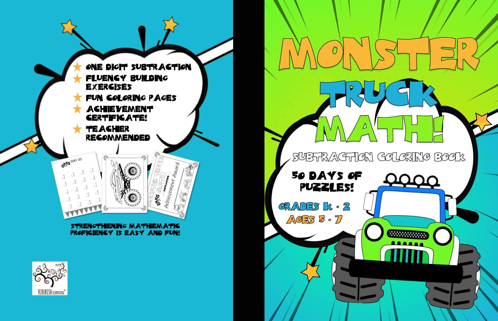 Monster Truck Math: Subtraction Coloring Book, Elementary Mathematics ...